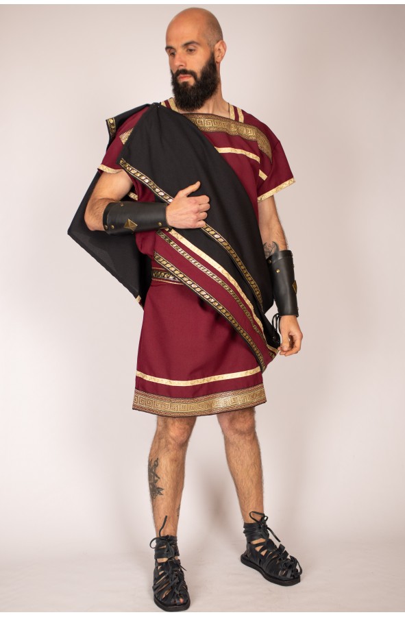 Men's Roman costume in maroon with black toga